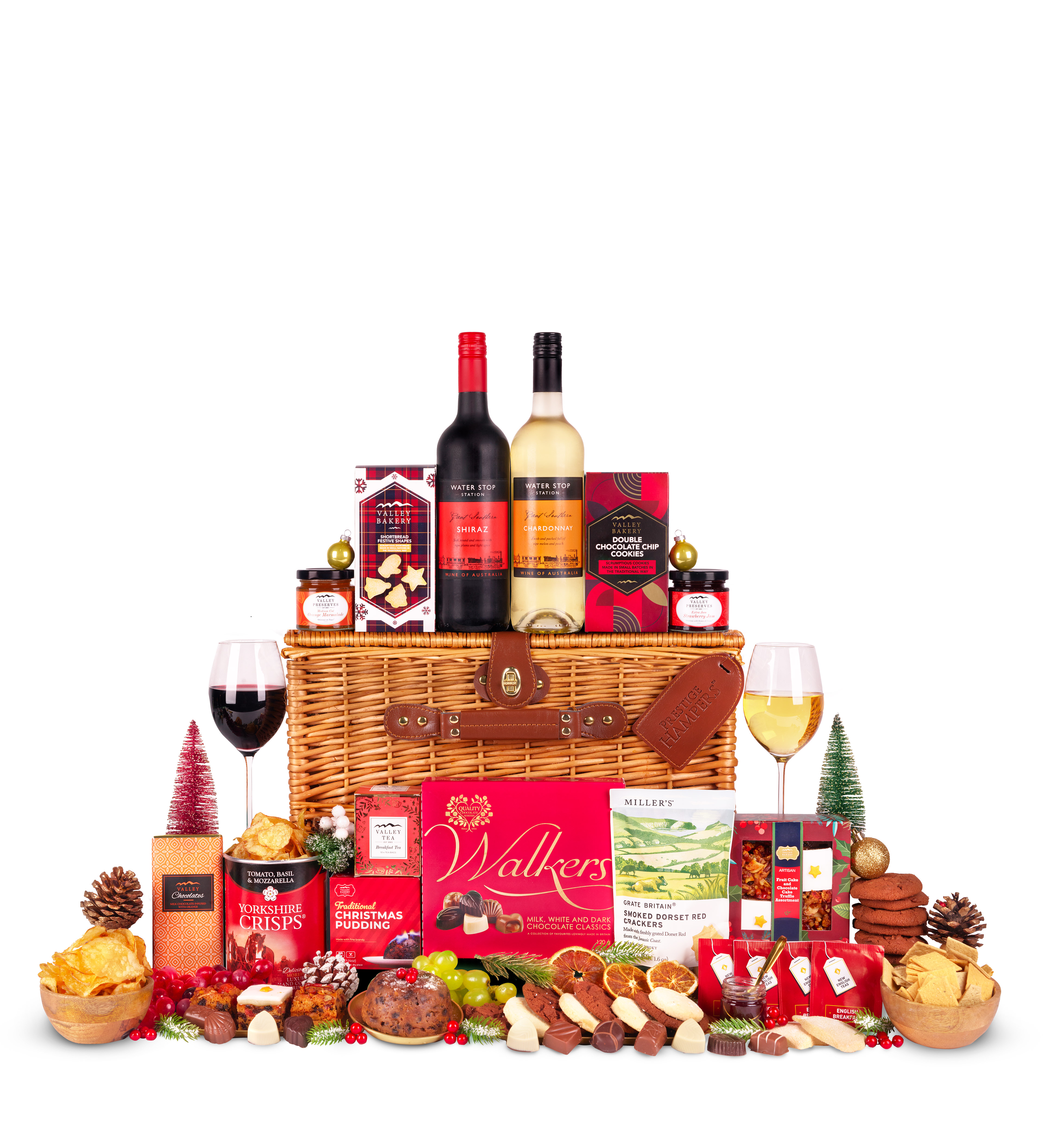 Traditional Gift Basket | Chardonnay, Shiraz, and More | Prestige Hampers
